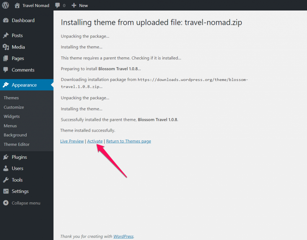 How to Install Travel Nomad Free WordPress Theme? - BlossomThemes