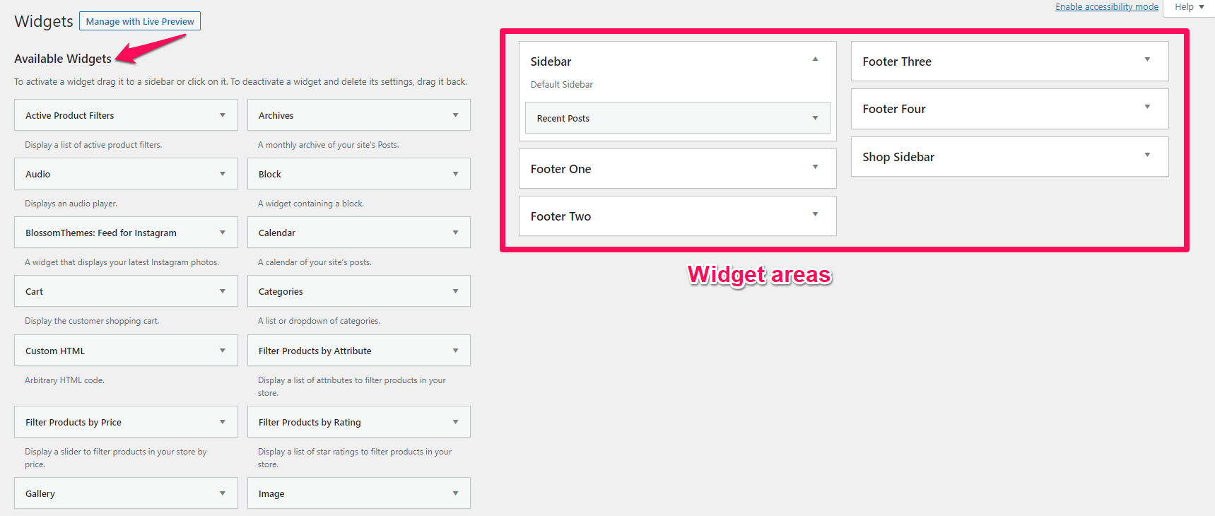 Configure Widgets Blossomthemes 